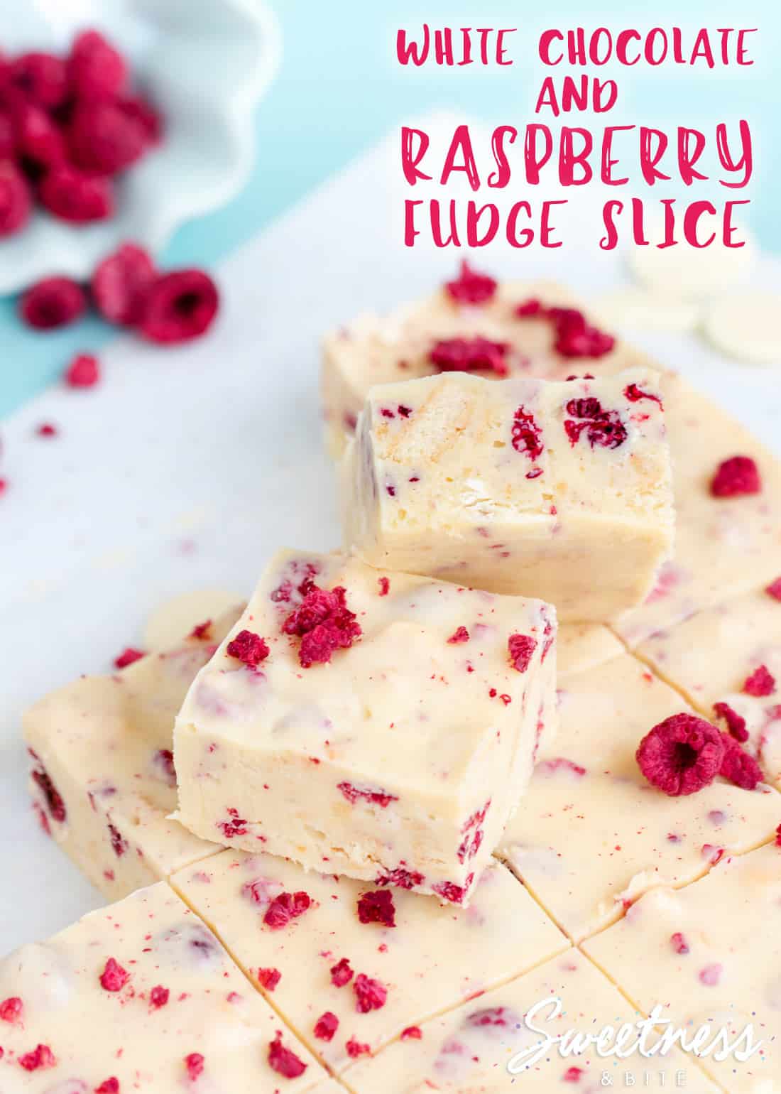 White Chocolate and Raspberry Fudge Slice - Sweetness and Bite